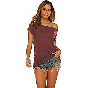 Tops for Women Off Shoulder Casual Summer Oversized Baggy Shirts Wine Red XL