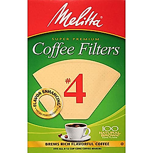 Melitta 4 Cone Coffee Filters, Unbleached Natural Brown, 100 Total Filters Count - Packaging May Vary