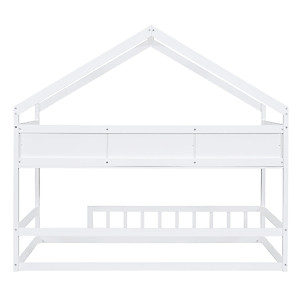 Harper & Bright Designs Twin Size House Bed with Storage Shelf, Wood Twin Montessori Bed for Kids,Twin Floor Bed Frame with Rails and Roof for Girls, Boys,White