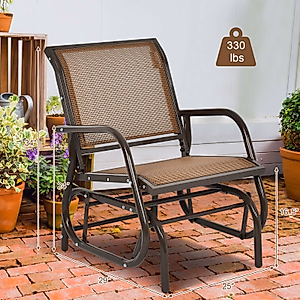 S AFSTAR Outdoor Patio Glider Chairs Set of 2, Porch Glider Swing with Breathable Mesh Fabric and Sturdy Steel Frame, Load Capacity 330LBS, Single Glider Chair for Outside Garden Backyard (Brown)