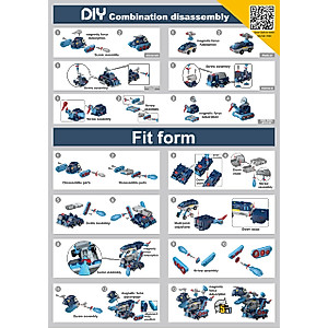 Take Apart Vehicle Magnetic Toy, 5-in-1 Tool Building Trucks Transform to Dinosaur Robot STEM Assemble Car with Storage Box, Kids Child Holiday Birthday Gift for 3 4 5 6 7 8 Year Old Boys Girls