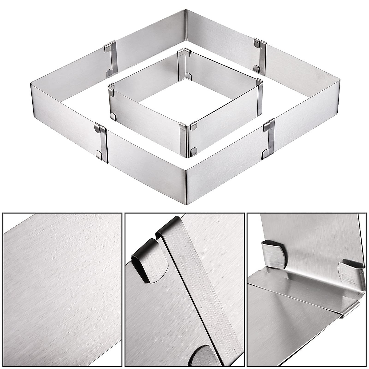 YOUEON 4 Pack Square Cake Molds Ring Adjustable from 6" to 11", Stainless Steel Mousse Cake Ring, Baking Molds, Pastry Making Tool for Birthday Cake, Party Dessert, Handmade Snack