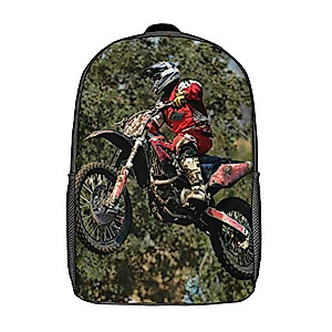 WZOMT Unisex Motocross Backpacks Cool Rider Dirt Bike Forest Fly Racing Daypack Large 17" Travel Bags Lightweight High Middle College School Backpack for Teen Boys Girls Men Women