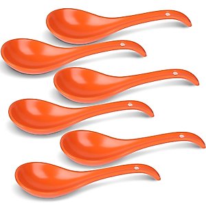 LOVEINUSA Soup Spoons, Ceramic Asian Soup Spoons 6.8 Inch Large Japanese Soup Spoons for Ramen Miso Dumpling Pho Wonton, Set of 6
