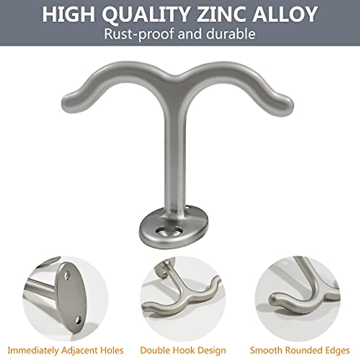 RFORPLY Zinc Alloy Double Prong Ceiling Hook Towel/Robe Clothes Hook for Closet Top Bathroom Kitchen Cabinet Garage (Pack of 6)