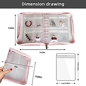 Nelonis Transparent Jewelry Storage Book Jewelry Plastic Zipper Bag Travel Storage Bag Portable Pocket Folding Travel Album Zipper Bag,Suitable for Earrings,Bracelets,Rings,Brooches (Pink)