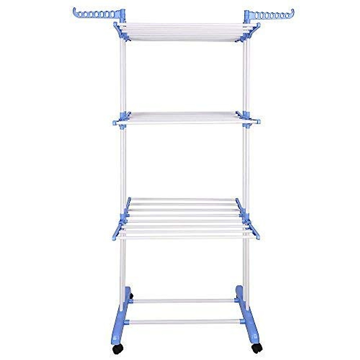 BONBON 3 Tier Clothes Drying Rack Folding Laundry Dryer Hanger Compact Storage Steel Indoor Outdoor (Blue/White)