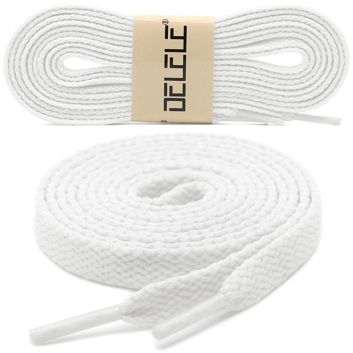 DELELE 2 Pair 24 inch Flat Shoe laces 5/16" Wide Shoelaces for Athletic Running Sneakers Shoes Boot Strings White
