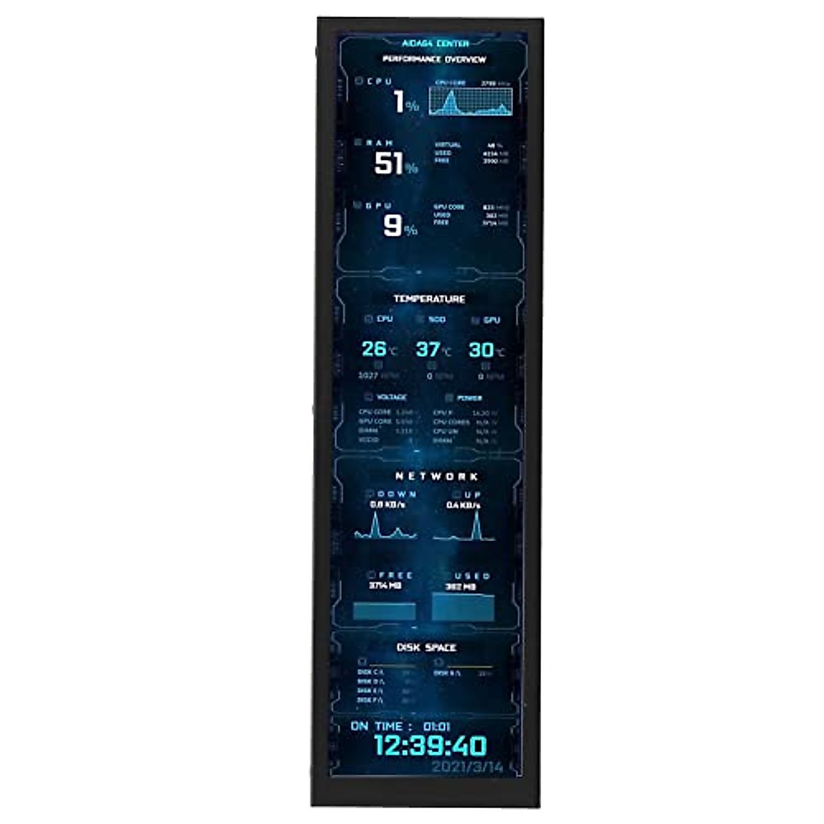 8.8 Inch Mini Monitor, 1920X480 Resolution CPU GPU Data Temperature Display, PC CPU Data Secondary Monitor, Customizable Screen Layout Function Support for RPi for Linux for