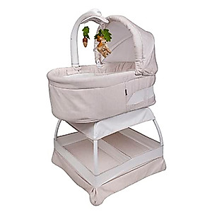 TruBliss Baby Sweetli Calm Infant Bassinet Bedside Crib Sleeper with Cry Recognition, Electric Mobile with Deluxe Items, Music, Twinkling Night-Lights, and Vibration (Wheat Melange)