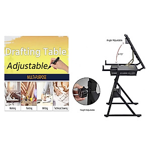 Lambgier Glass Craft Table Drawing Desk – Drafting Tables Hobby Table Writing Studio Art Artist Desk with Adjustable Tilted Tabletop (Black)