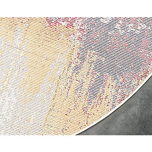 Unique Loom Estrella Collection Abstract, Rustic, Modern, Gradient, Distressed Area Rug, 6' 1" x 6' 1", Pink/Navy Blue