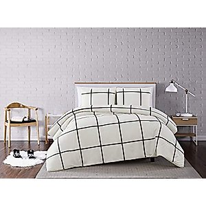 Truly Soft Everyday Kurt Black and White Stripe Comforter, Full/Queen, Windowpane, Kurt Windowpane