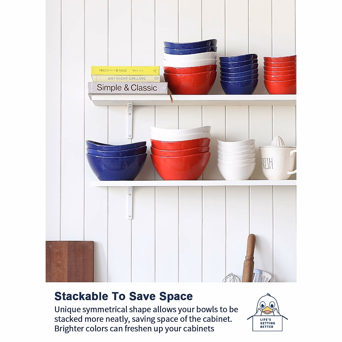 LE TAUCI Salad Bowls 44 Ounce, Ceramic Kitchen Serving Bowl Sets for Pasta, Cereal, Popcorn, Snack, Oven Dishwasher & Microwave Safe - 8.5 inch, Set of 4, White