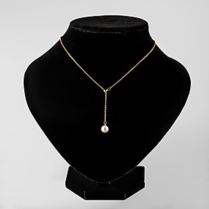 Cowlyn Y-Shaped Necklace 18K Gold Dainty Pearls Pendant Drop Long Chain Jewelry for Women