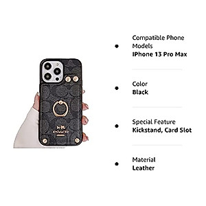 Luxury Wallet Case with Designed Leather and Card Holder, 360°Rotation Ring Kickstand, RFID Blocking Protective for Apple iPhone 13 Pro Max 6.7''（Black）