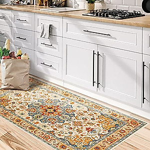 Boho Area Rug, 2' x 4' Machine Washable Rugs for Entryway Faux Wool Small Rugs Distressed Throw Rug Non-Slip Floor Carpet for Indoor Bedroom Kitchen Living Room