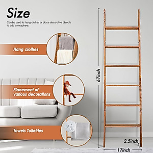 6-Tier Blanket Ladder Wooden,100% Pine,Towel Holder Rack with Anti-Slip Construction,Home Decor,Easy Assembly,Rustic Farmhouse Blanket,Quilt,Towel,Scarf Ladder Shelf for Living Room Bedroom Bathroom