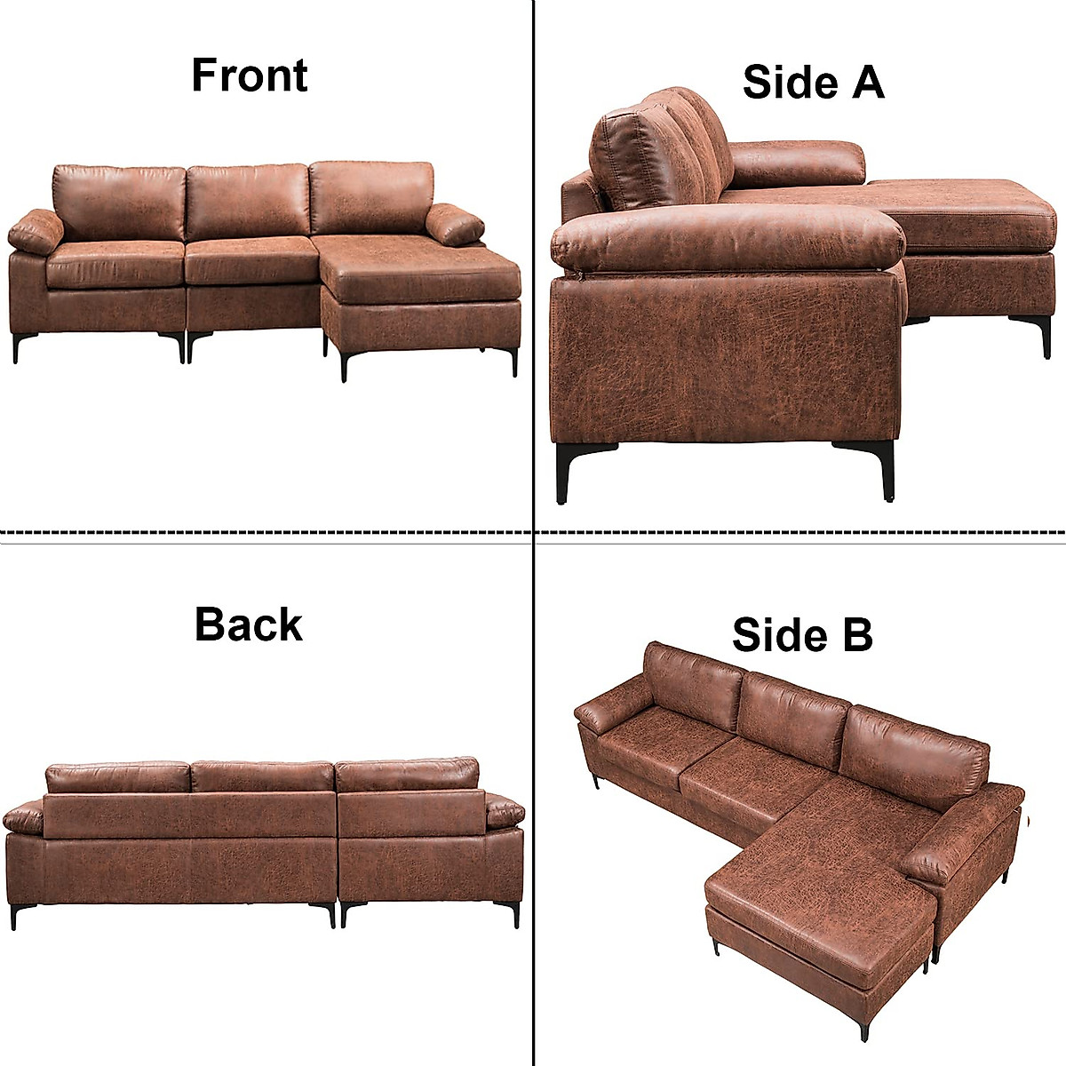 HOOOWOOO 100" L Shaped Couch with Reversible Chaise Living Room Couch Modern Sofa Set for Small Living Room Apartment Space,Dark Brown Faux Suede