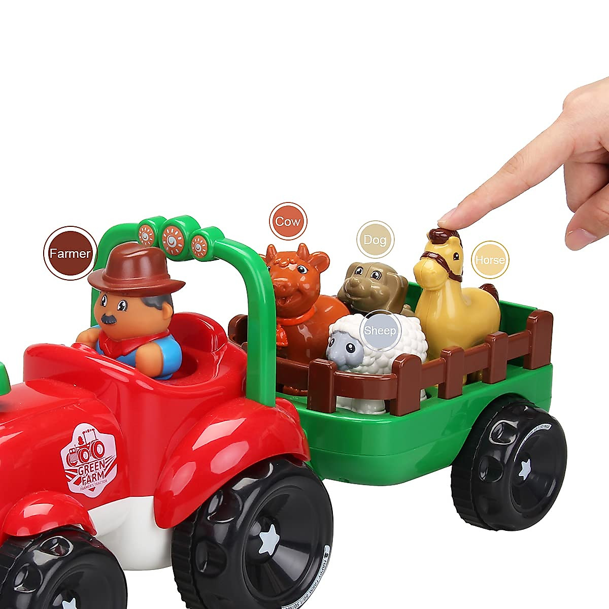 INTMEDIC Farm Tractor Toy with Detachable Farmer and Animals Figures, Preschool Musical Toys with Light&Sound Effect, Gifts for Kids Boys Girls Toddlers, Age 3,4,5,6 Years Old