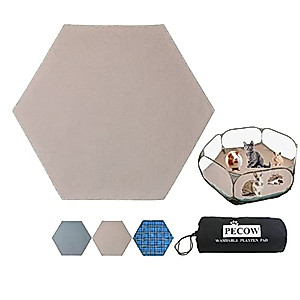 Pecow Hexagon Washable Liner for Portable Small Animal Playpen Guinea Pig Play Pen Hamster Cage fleece Bunny Carrier Indoor/Outdoor Rabbit Tent Waterproof Reusable Super Absorbent(Pee Pad Only,Coffee)