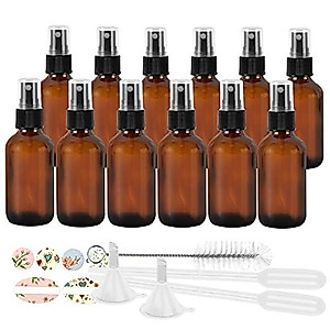 STARSIDE 12 Pack (120 ml) 4oz Amber Glass Spray Bottles with Fine Mist Sprayer & Dust Cap for Essential Oils, Perfumes,Cleaning Products.Included 1 Brush,2 Funnels,2 Droppers & 18 Labels.
