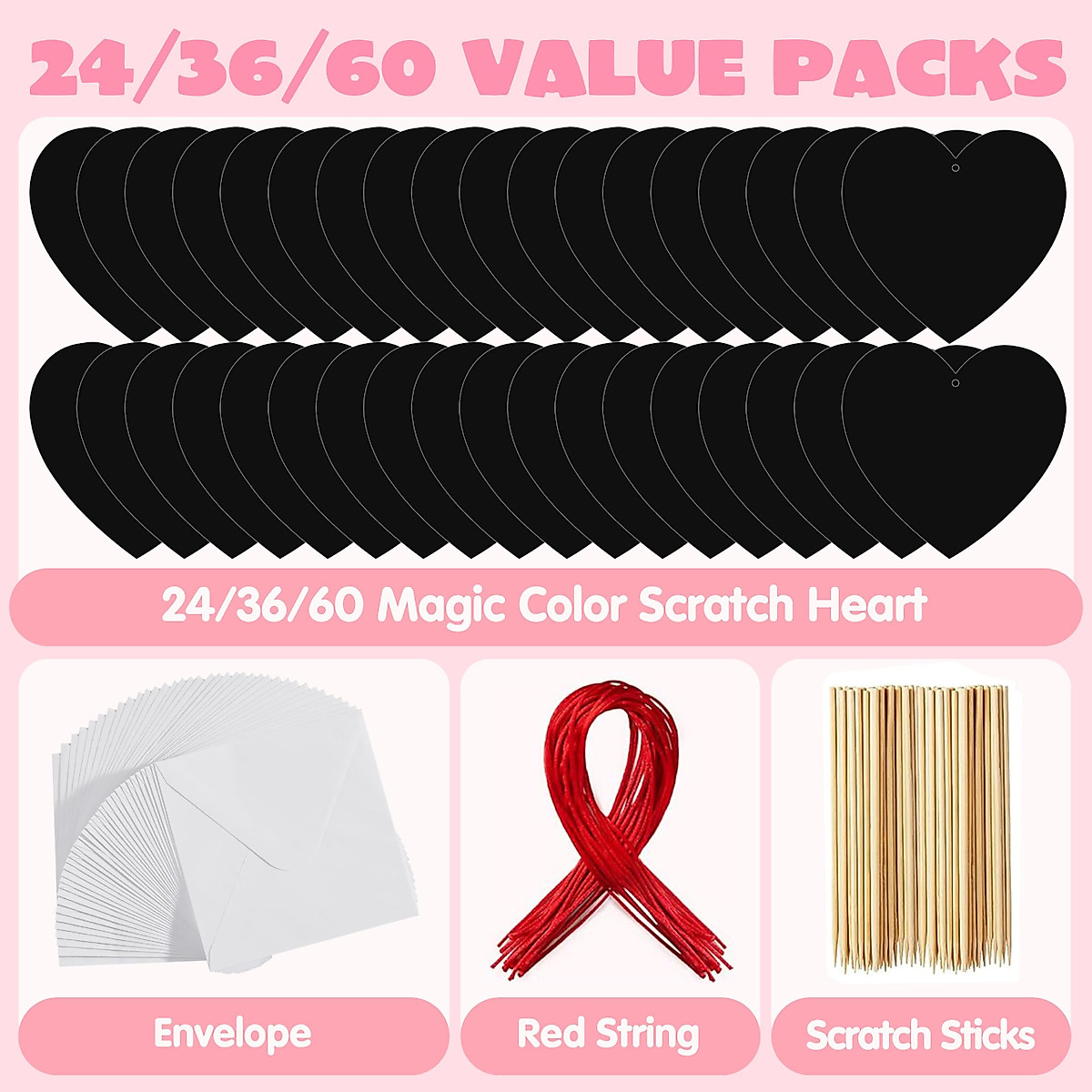 JOYIN 60 Packs Valentines Day Gifts Cards with Scratch Heart for Kids Scratch Paper Magic Color Scratch Heart Rainbow Cards for Valentine Crafts & Art Classroom Exchange, Valentine's Party Favors