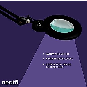 Neatfi (New Model XL Bifocals 1,200 Lumens Super LED Magnifying Lamp with Clamp, 6 Inches Lens, 4 Level Brightness, Correlated Color Temperature Control, 12W, 120 Pcs SMD LED (Black)