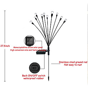 Beauty HAO 10 Head Solar Powered Firefly Lights 2 Pack, LED Waterproof Starburst Swaying Garden, When Wind Blows Decorative String Lights(Warm White)