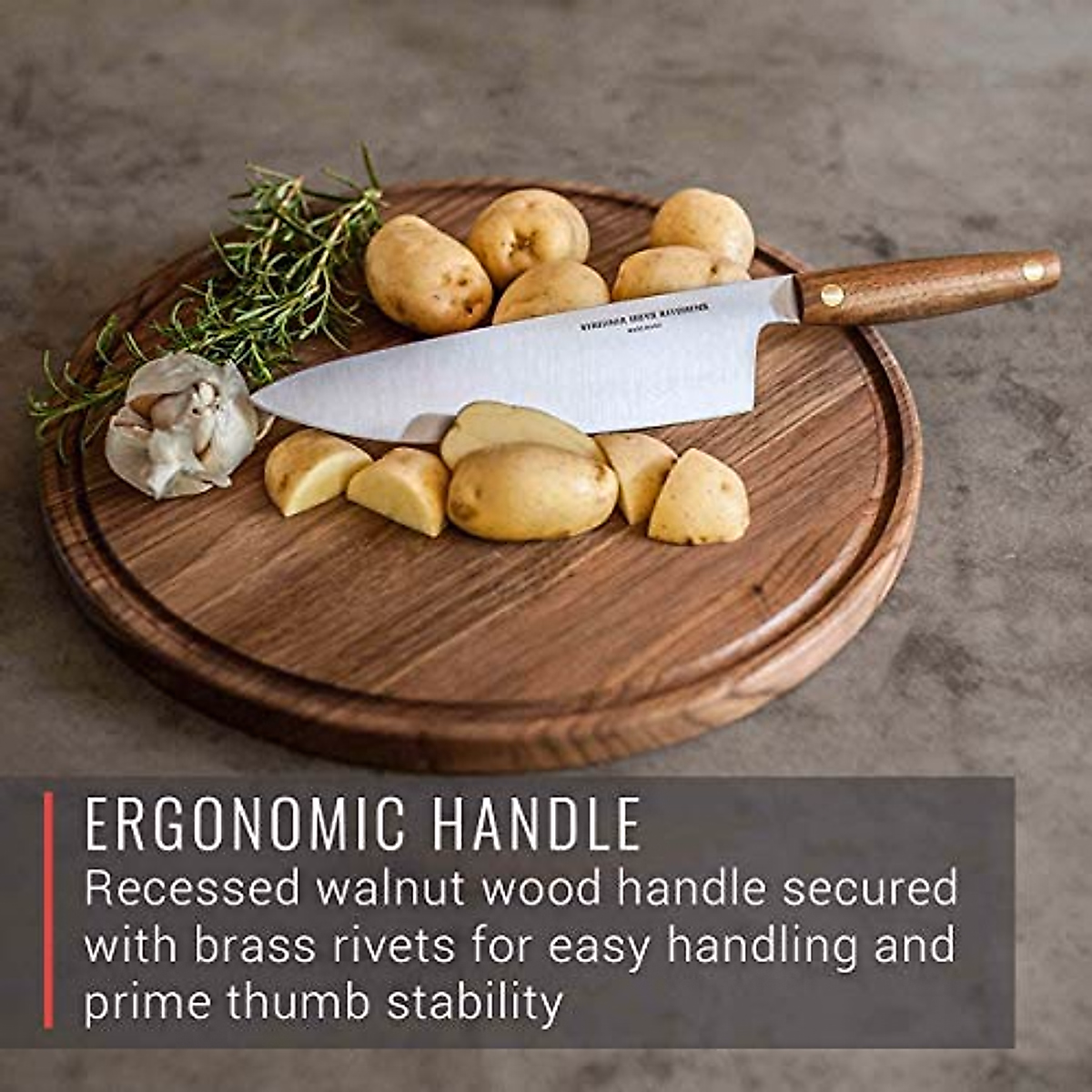 8 Inch Chef Knife - Made in USA - 420 High Carbon German Steel - Professional Sharp Knife made with American Black Walnut Wood Handle