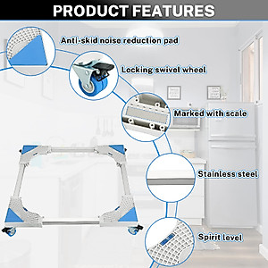 NATGAI Mini Fridge Stand, Adjustable Furniture Dolly Roller Base with 4 Locking Swivel Wheels, Universal Mobile Base Moving Cart for Washing Machine Refrigerator and Dryer (8 Wheels)