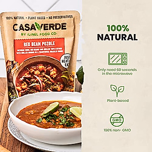 Casa Verde | Red Bean Pozole, 100% Natural food, Pack of 6, Real taste with mild red peppers | 100% vegan & Non-GMO, Plant based, No preservatives
