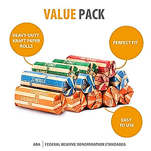 Premium Coin Roll Wrappers 1000-Count Assorted Coin Papers Bundle of 250 Each Quarters Nickels Dimes Pennies