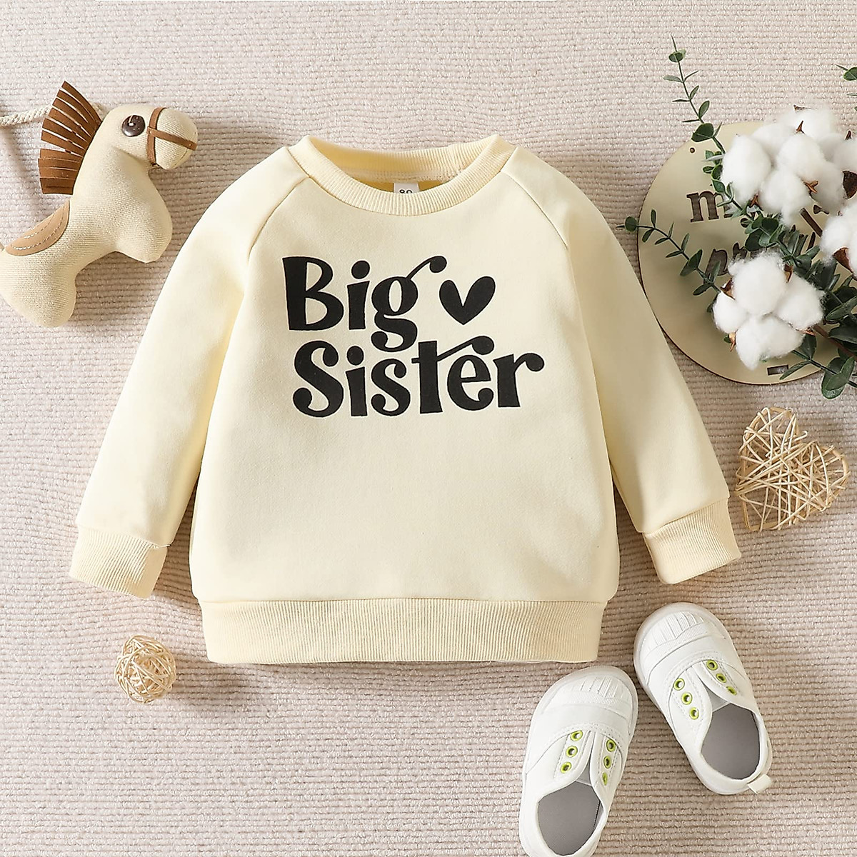 vchoohce Baby Girl Sister Matching Outfit Long Sleeve Letter Print Crewneck Sweatshirt Pullover Sweater Fall Winter Clothes (Big Sister-Yellow,3-4T)