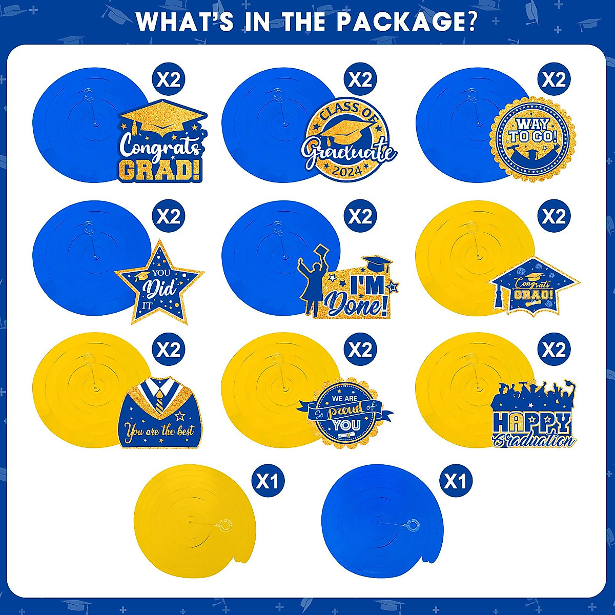 20 Pack Graduation Party Decorations 2024 - Congrats Grad Hanging Decoration, Blue Gold Glittery Graduation Hanging Swirls Ceiling Streamers Ornaments for Class of 2024 Graduation Decorations Favors