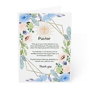 J&J'S TOYSCAPE Card for Pastor Appreciation, Christian Gratitude Card for Church, Thank You Card for Pastor, Minister, Priest, 7x5 Inch Card with Envelope (Flowers)