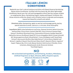Desert Essence Italian Lemon Conditioner - 8 Fl Oz - Revitalizing Hair Detangler - Adds Volume - Shine - Strength - Scented - Certified Organic - Aloe Vera - Vitamin B5 - Cruelty Free - No Parabens