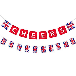2 Pieces British Party Garland Cheers British Banner Garland UK Flag Pennant Banner for Hanging Coronation Union Jack Party Decoration