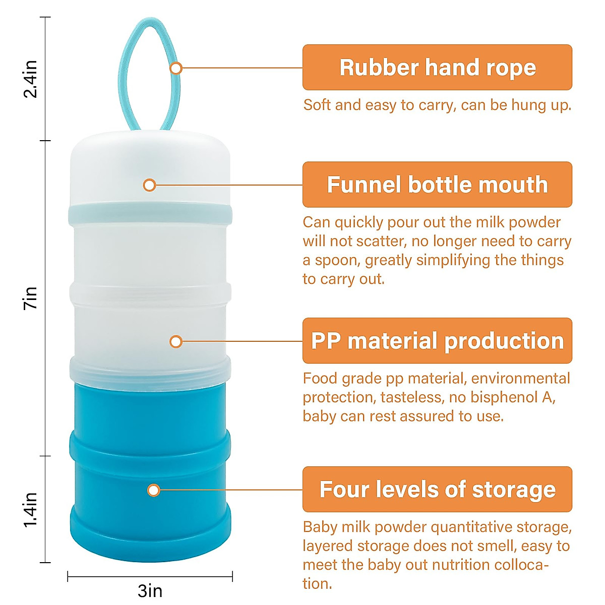 Baby Formula Dispenser Food Containers, Non-Spill Portable Baby Milk Powder Formula Container Baby Snack Storage Container, BPA Free （White DarkBlue）