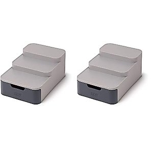 Joseph Joseph CupboardStore Compact 3 Tier Shelf Organizer with Drawer for Cabinet, Gray (Pack of 2)