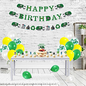 Dulousia Garbage Truck Party Supplies - Trash Truck Happy Birthday Banner, Garbage Truck Themed Balloons, Cup Cake Toppers for Waste Management Recycling Party