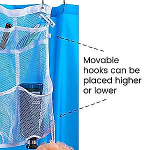 Smooth Trip Mesh Shower Organizer and Hanging Bathroom Caddy with Dispenser Pockets, Movable Hooks and No-Rust Grommets