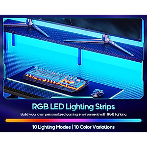 AODK 57 Inch L Shaped Gaming Computer Desk with USB Charging Ports & Power Outlets, Home Office Writing Corner Desk with Drawers and Monitor Stand, Study Table with LED Lighting, Carbon Black