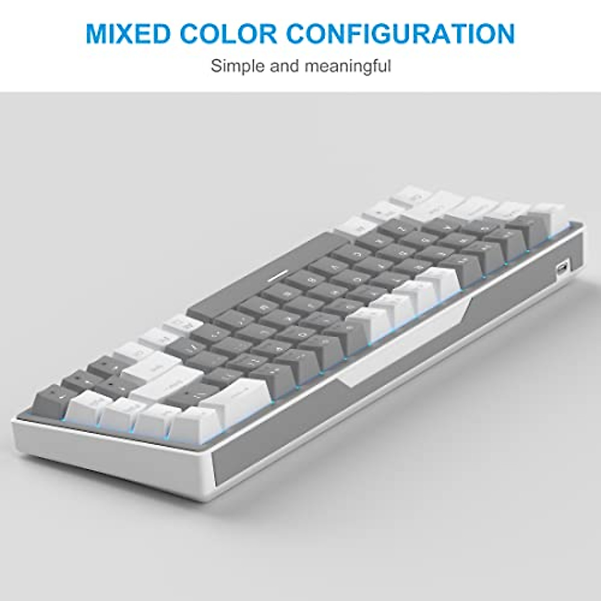 MageGee 60% Mechanical Gaming Keyboard, 68 Keys Hot-Swappable Compact Blue LED Backlit Gaming Keyboard, SKY68 Wired Ergonomic Mini Office Keyboard for Windows PC Gamer (Red Switch, White & Gray)