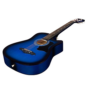 Joymusic 38 inch blueburst beginner acoustic guitar kit,bundle with a strap with picks holder,digital tuner, set strings, capo,cleaning cloth,6 picks,gig bag.(JG-38C,BLS)