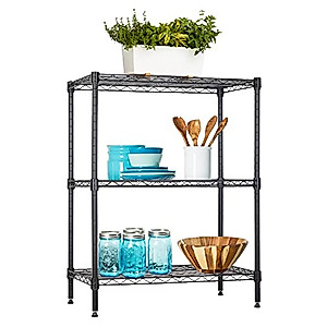 Yewuli 3 Tier Shelf Storage Rack Metal Wire Shelving Unit Steel Short Shelves for Storage, Adjustable Shelf Metro Shelving 450lbs Capacity for Kitchen Garage, 23Lx13.2Wx30.2H Black