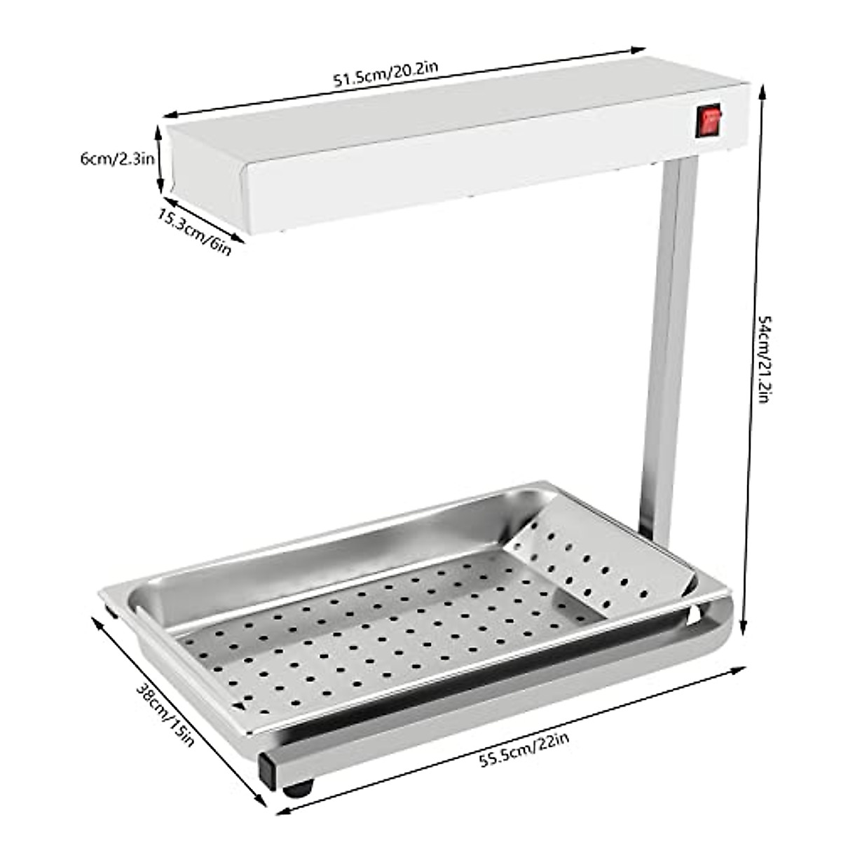 Fetcoi French Fry Warmer, Commercial Heat Lamp Food Warmer Strip Warmer, 500W Free-Standing Warming Dump Station Countertop for Chips Churros Fried Food
