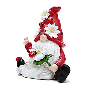 Hodao Ladybug Gnomes 6" H Ladybug Kitchen Tiered Tray Decor Ladybird Gnomes Resin Swedish Tomte Scandinavian Figurine Spring Summer Decorations Indoor Home Decor