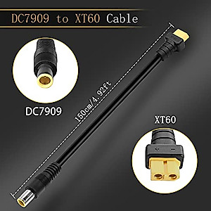 QIANRENON DC 7.9mm×0.9mm to XT60 Lithium Battery Charging Cable,DC 7909 Male to XT60 Female Solar Panel Connection Cable 12V-24V,14AWG,for Lithium Battery Pack,Portable Solar Generator,1.5m/4.9ft