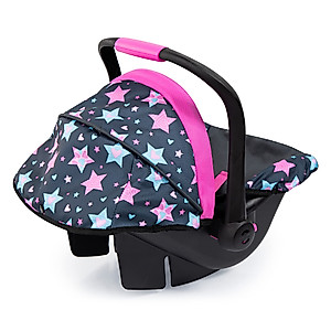 Bayer Design Dolls: Car Seat - Turquoise, Pink, Stars - Fits Dolls Up to 18", Kids Pretend Play, Safety Belt, Sun Canopy, Ages 3+